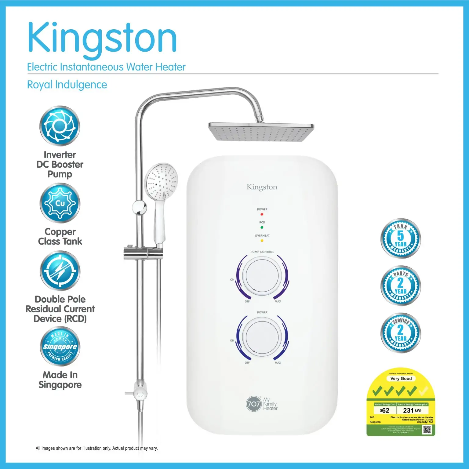 Kingston Instant Water Heater with Rain Shower | 707 My Family Heater